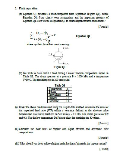 L. Flash separation (a) Equation Ql desaibes a | Chegg.com