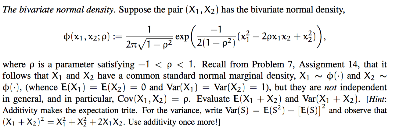 Solved The bivariate normal density. Suppose the pair (X_1, | Chegg.com