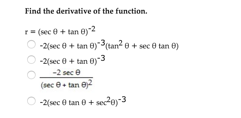 Solved Find the derivative of the function. r = (sec theta | Chegg.com