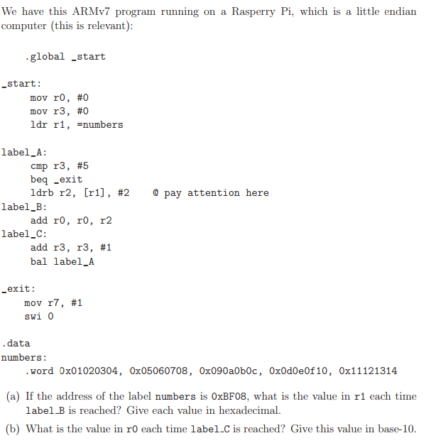 Solved We have this ARMv7 program running on a Rasperry Pi, | Chegg.com
