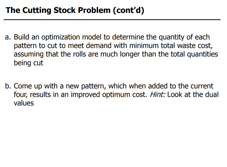 Solved Exercise 7.8: The Cutting Stock Problem A supplier of | Chegg.com
