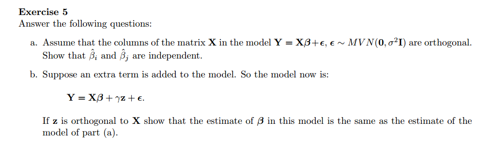Assume that the columns of the matrix X in the model | Chegg.com