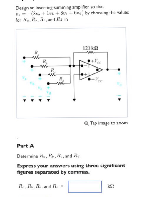 Solved Design an inverting-summing amplifier so that v_0 = | Chegg.com
