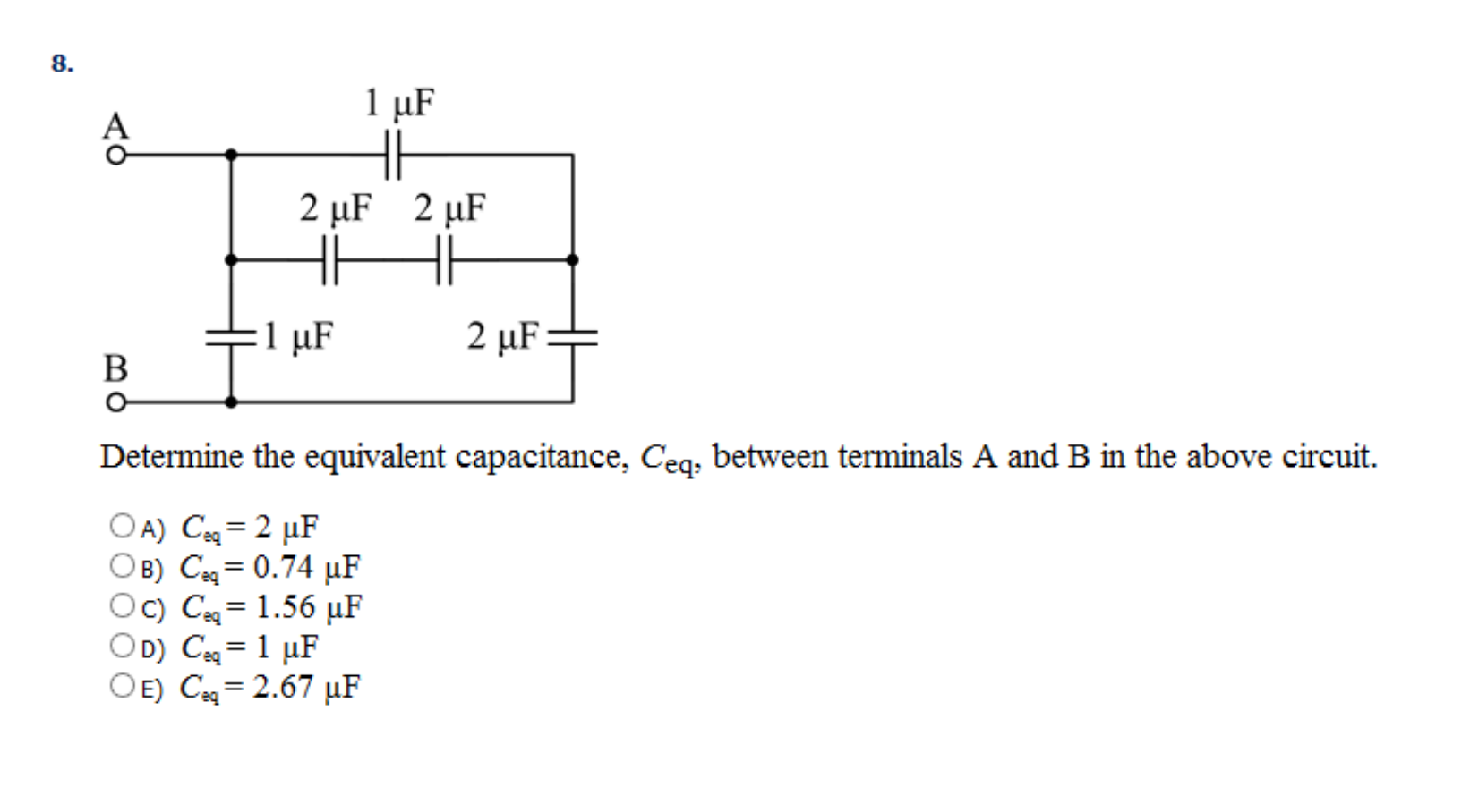 Solved Determine the equivalent capacitance. C_eq? between | Chegg.com