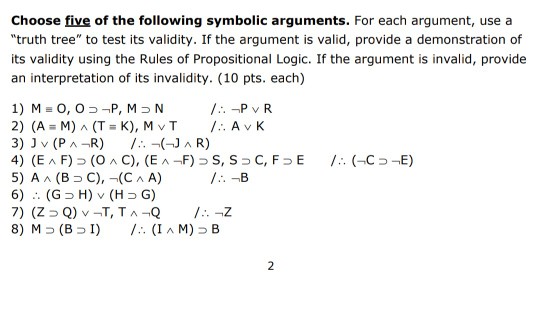 Solved Choose five of the following symbolic arguments. For | Chegg.com