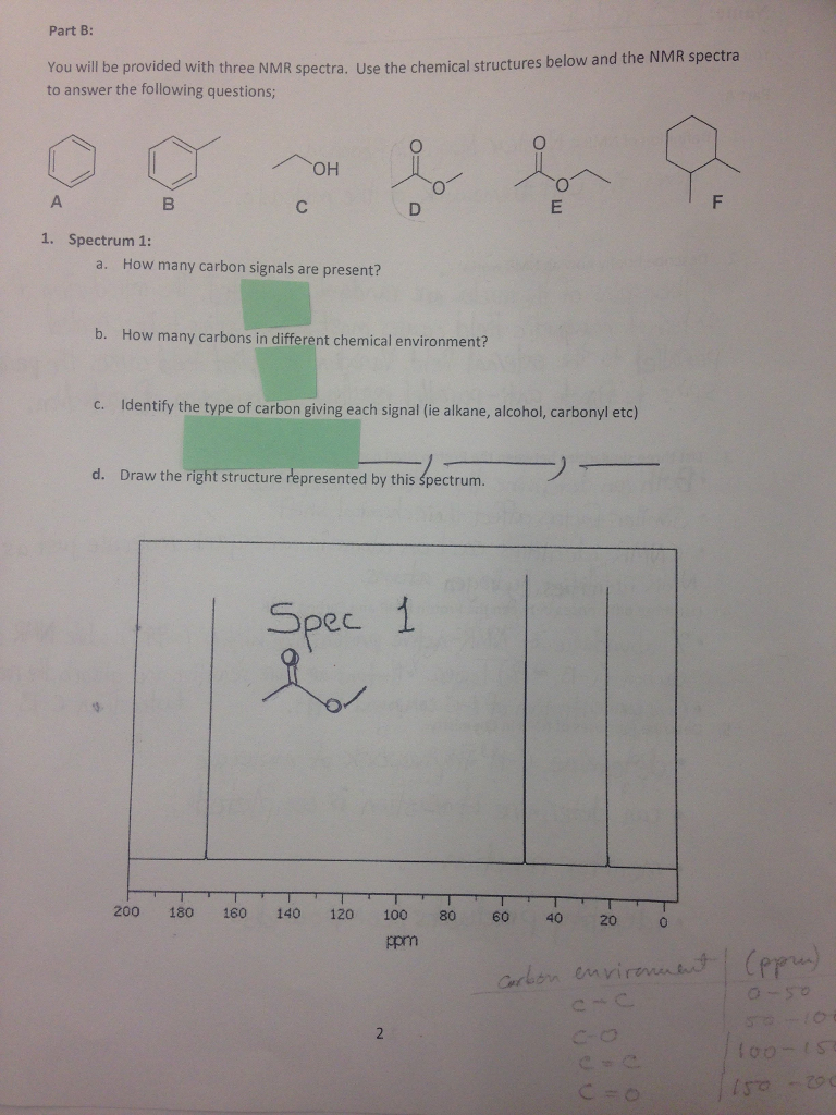 Solved Part B: d the NMR spectra You will be provided with | Chegg.com