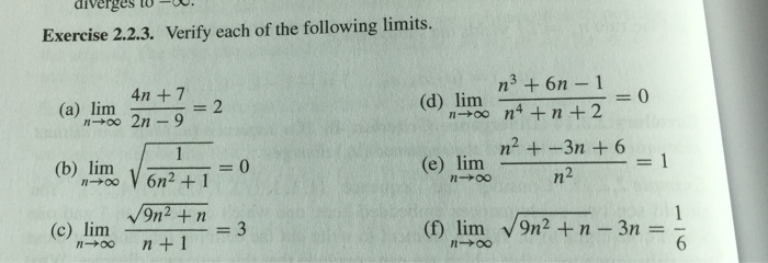 Solved Verify each of the following limits. lim n rightarrow | Chegg.com