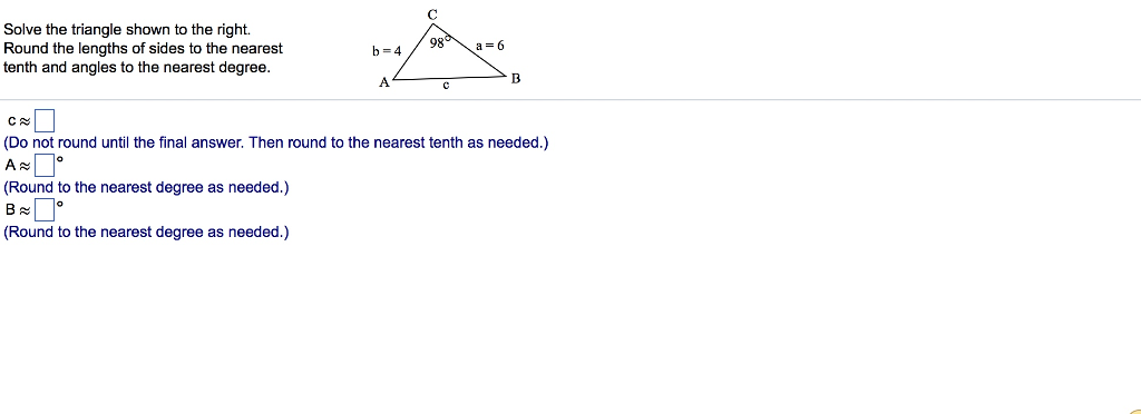 Solved Solve the triangle shown to the right. Round the | Chegg.com