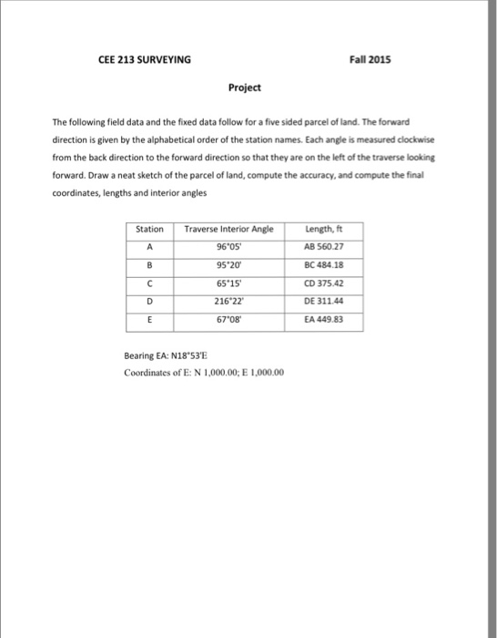 Solved The following field data and the fixed data follow | Chegg.com