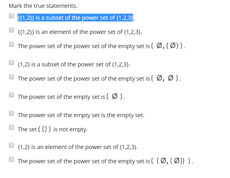 Solved Mark the true statements. tt1,2)) is a subset of the | Chegg.com