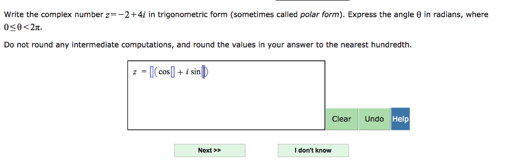 Solved Write the complex number z = -2 + 4i in trigonometric | Chegg.com