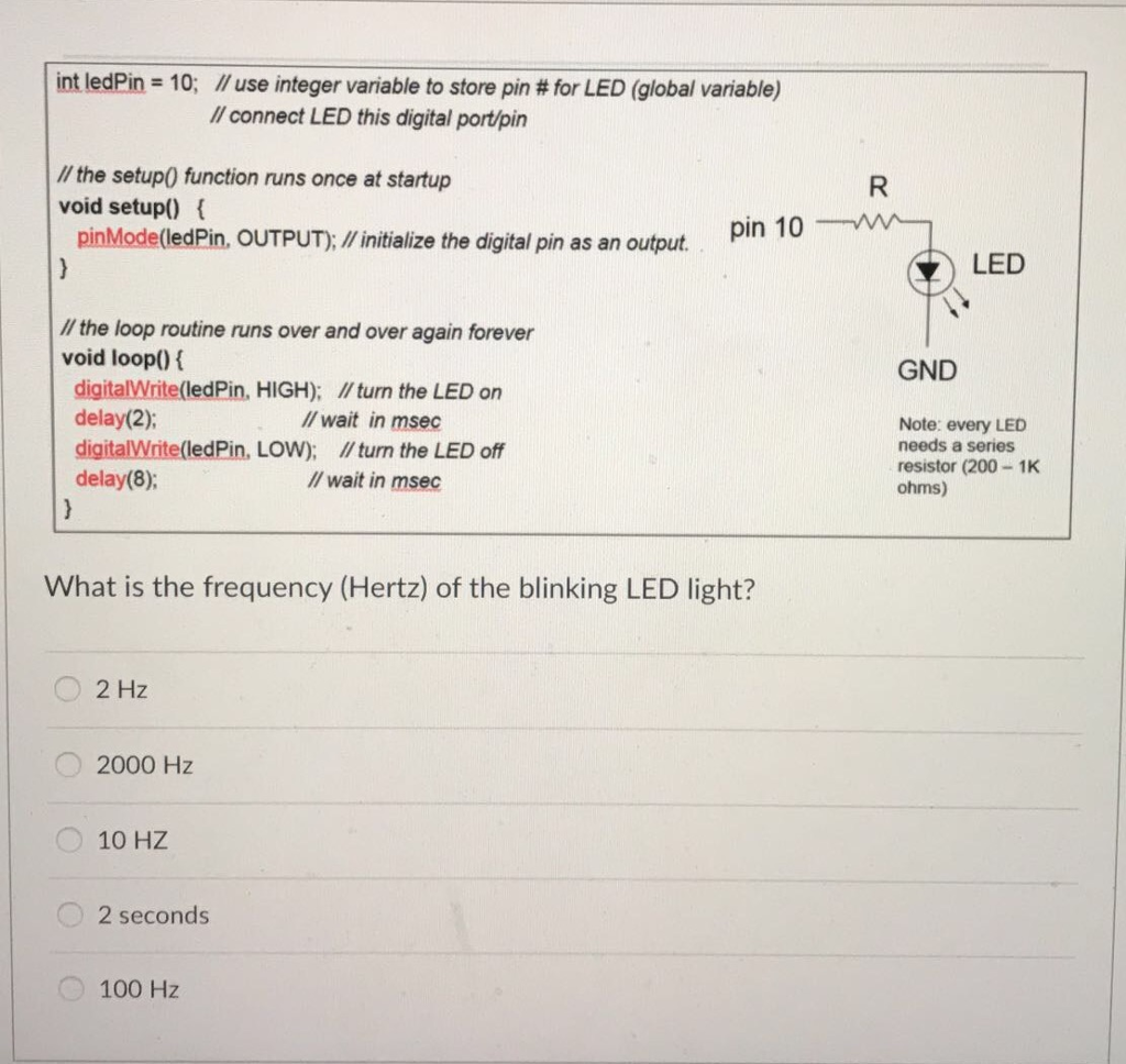 Solved What is the frequency (Hertz) of the blinking LED | Chegg.com