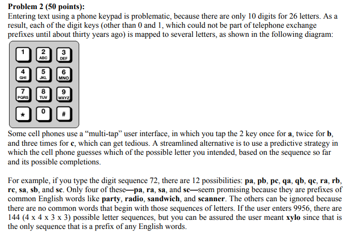 Problem 2 (50 points): Entering text using a phone | Chegg.com