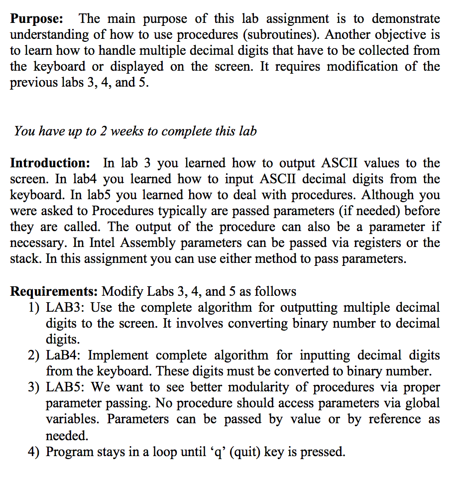 Purpose: The main purpose of this lab assignment is | Chegg.com