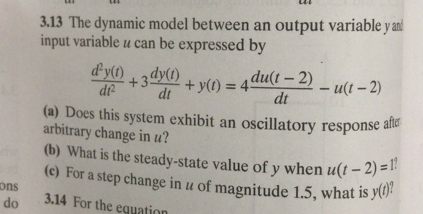 Solved 3.13 The dynamic model between an output variable y | Chegg.com