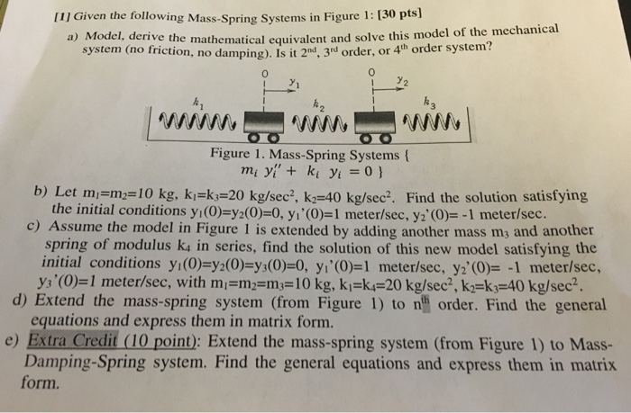Solved Given the following Mass-Spring Systems in Figure 1: | Chegg.com