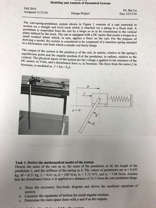Solved The cart-spring-pendulum system shown in Figure I | Chegg.com