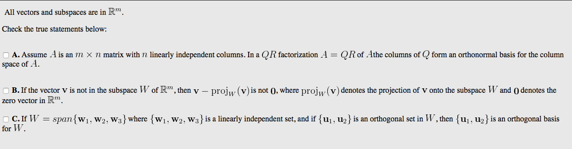Solved All Vectors And Subspaces Arc In R M Check The True