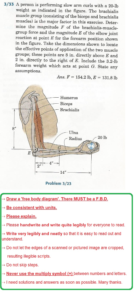 Solved 3/33 A person is performing slow arm curls with a | Chegg.com