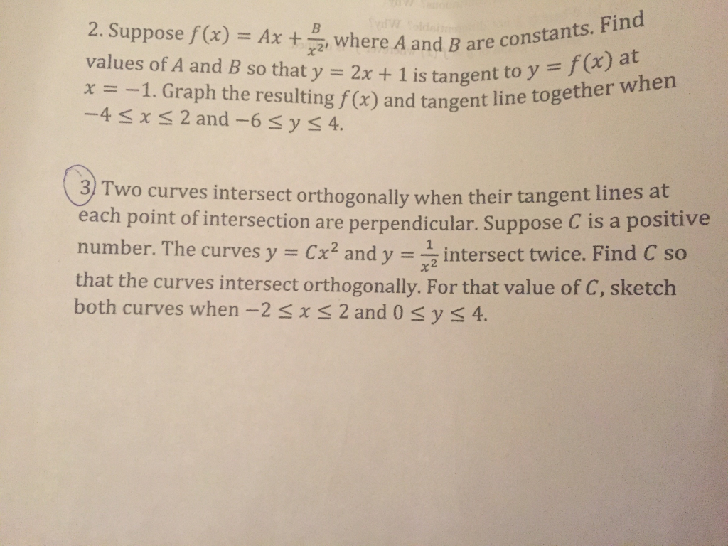 Solved Suppose f(x) = Ax + B/x^2 where A and B are | Chegg.com