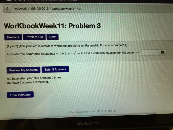 Solved Consider The Parametric Equation X T 2 Y T 2