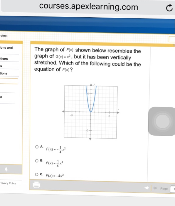 Solved courses.apexlearning.com etest The graph of Fx) shown | Chegg.com