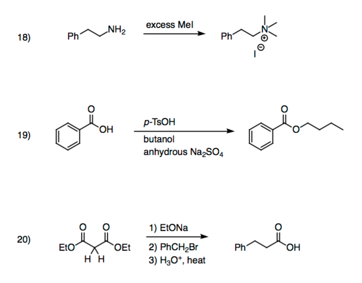 Solved 18) 19) 20) NH excess Mel Ph Ph p-TsOH OH butanol | Chegg.com