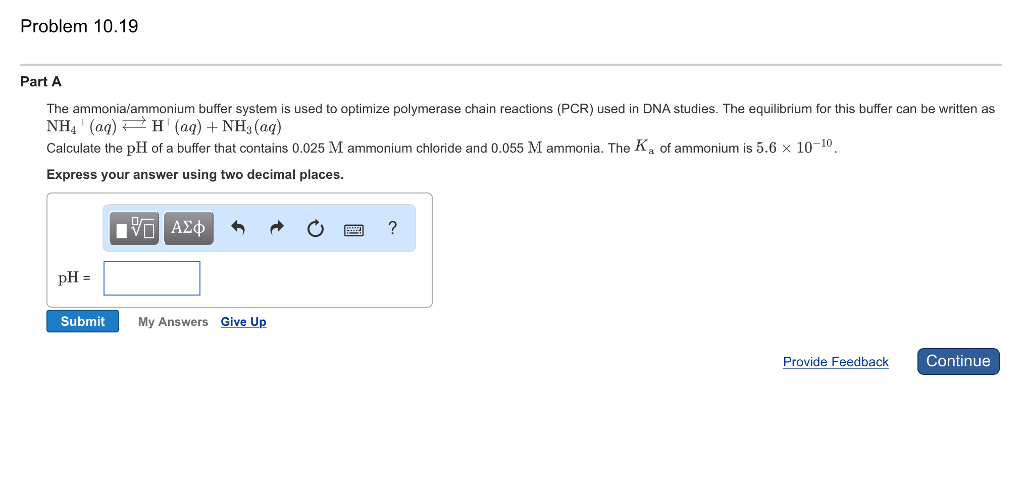 Solved Problem 10.19 Part A The ammonia/ammonium buffer | Chegg.com