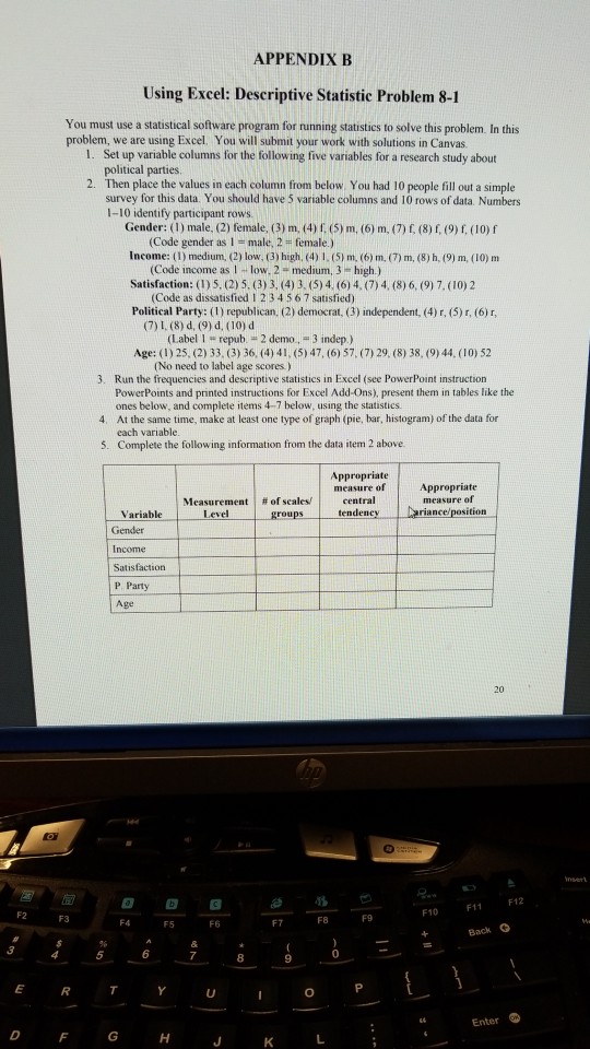 APPENDIX B Using Excel: Descriptive Statistic Problem | Chegg.com