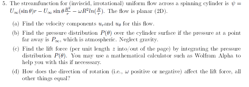 Solved the streamfucntion for (inviscid, irrotational) | Chegg.com