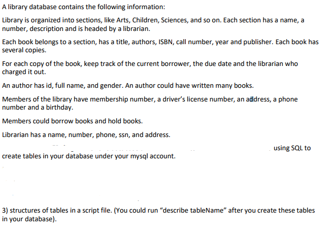 Solved A library database contains the following | Chegg.com