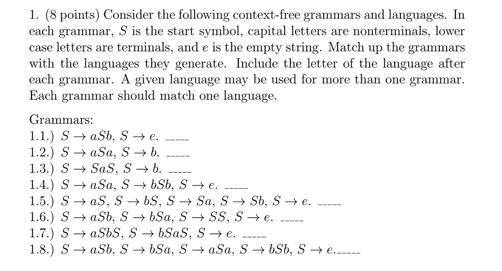 Solved Consider the following context-free grammars and | Chegg.com