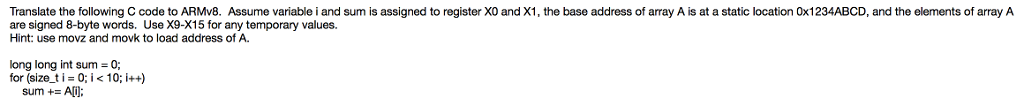 Solved Translate the following C code to ARMv8. Assume | Chegg.com
