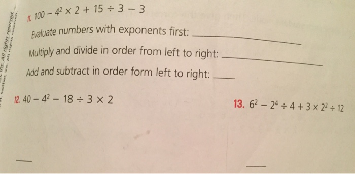Solved Evaluate numbers with exponents first: ______________ | Chegg.com
