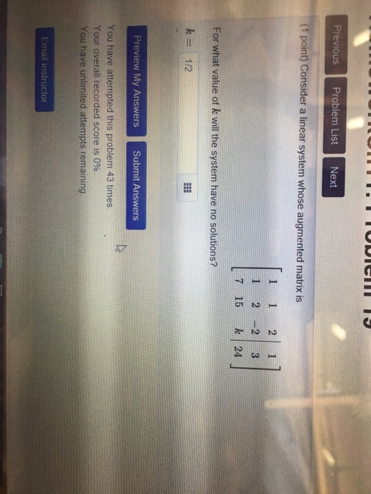 Solved Consider a linear system whose augmented matrix is | Chegg.com