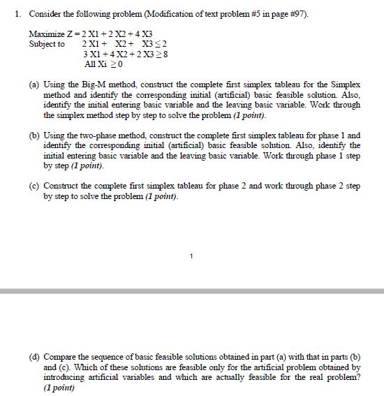 Solved Consider the following problem (Modification of text | Chegg.com