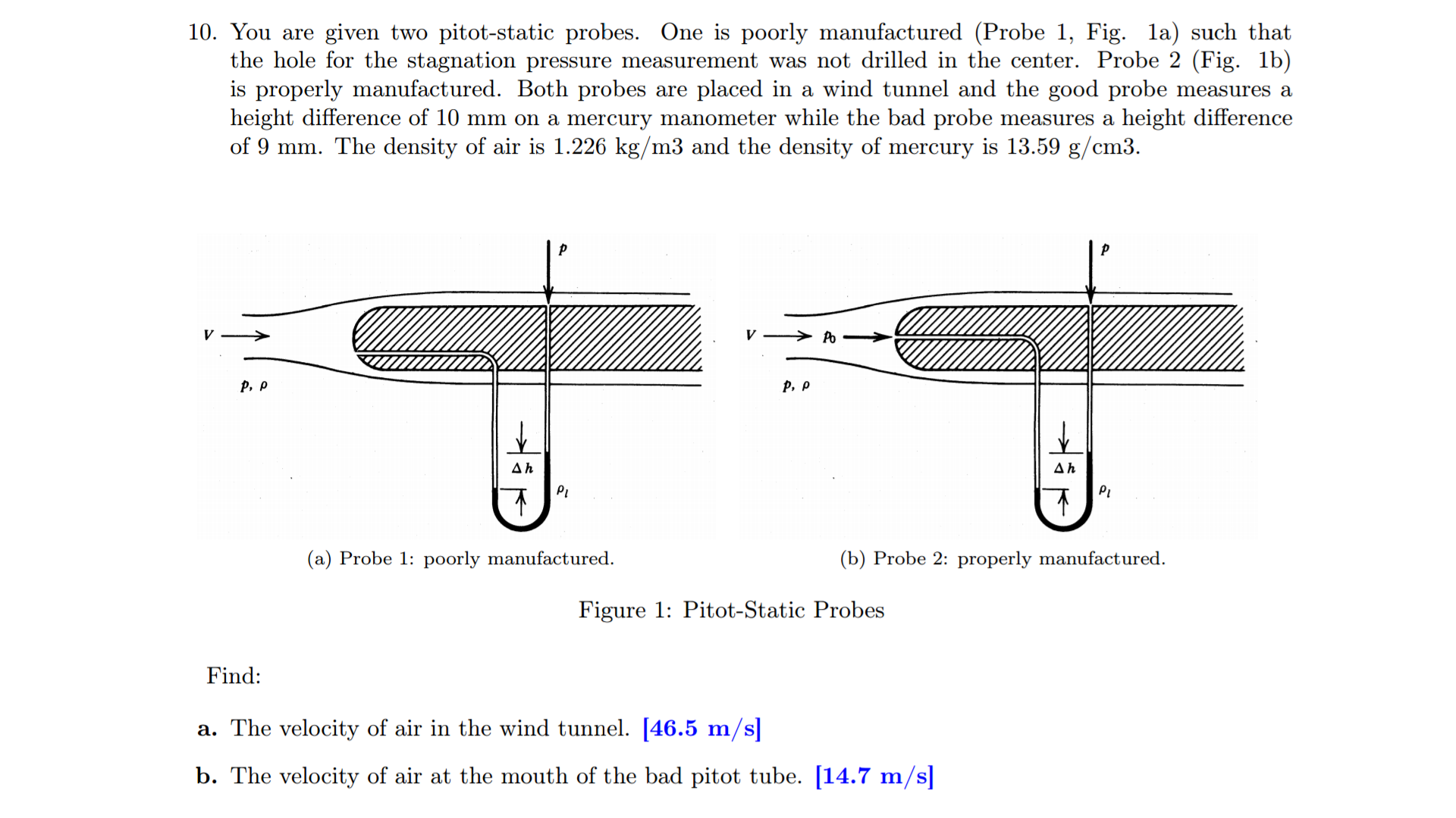 Solved You are given two pitot-static probes. One is poorly | Chegg.com