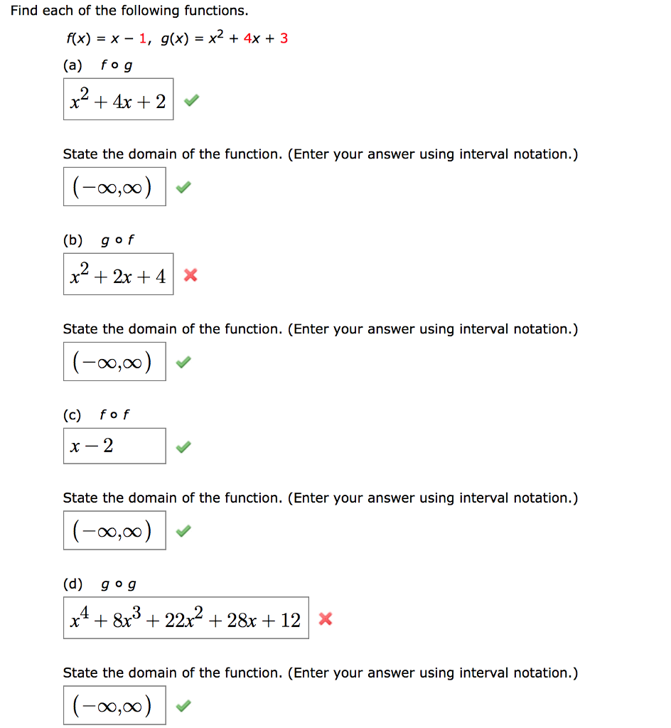 Solved Find each of the following functions. rx) =x-1, g(x) | Chegg.com