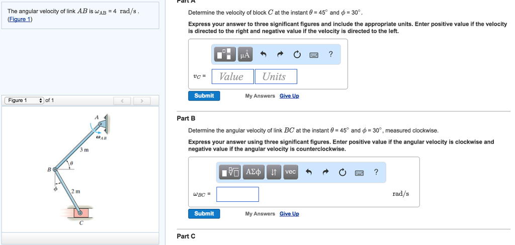 Solved The angular velocity of link AB is omega_AB = 4 | Chegg.com