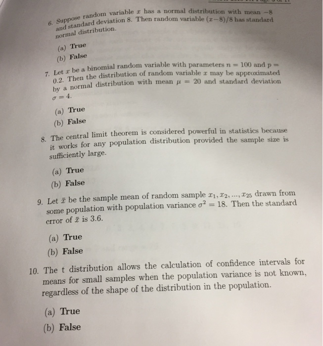 Solved Suppose Random Variable X Has A Normal Distribution