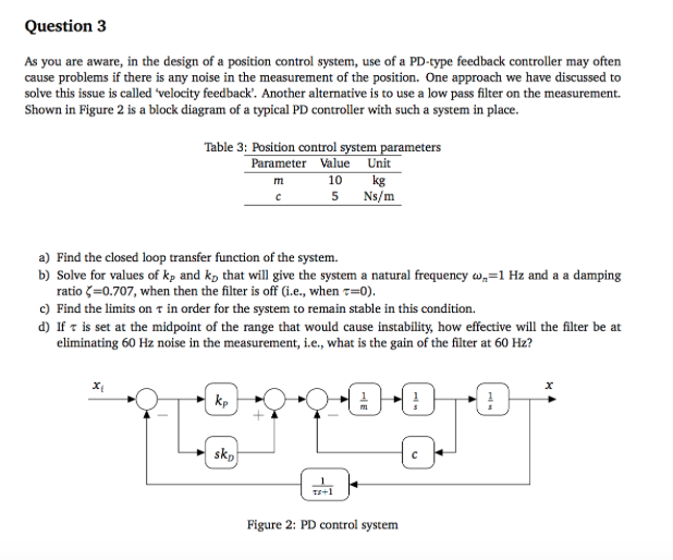 Solved As you are aware, in the design of a position control | Chegg.com