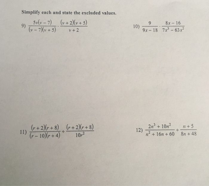 Solved Simplify each and state the excluded values. 5v (v - | Chegg.com