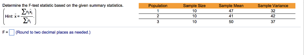 Solved Determine the F-test statistic based on the given | Chegg.com