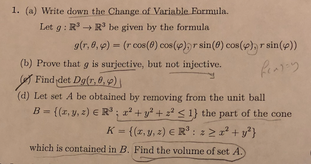 Solved 1. (a) Write down the Change of Variable Formula. Let | Chegg.com