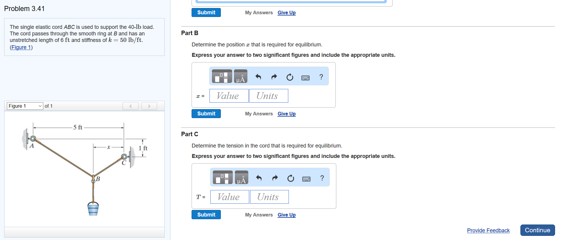 Solved The single elastic cord ABC is used to support the | Chegg.com