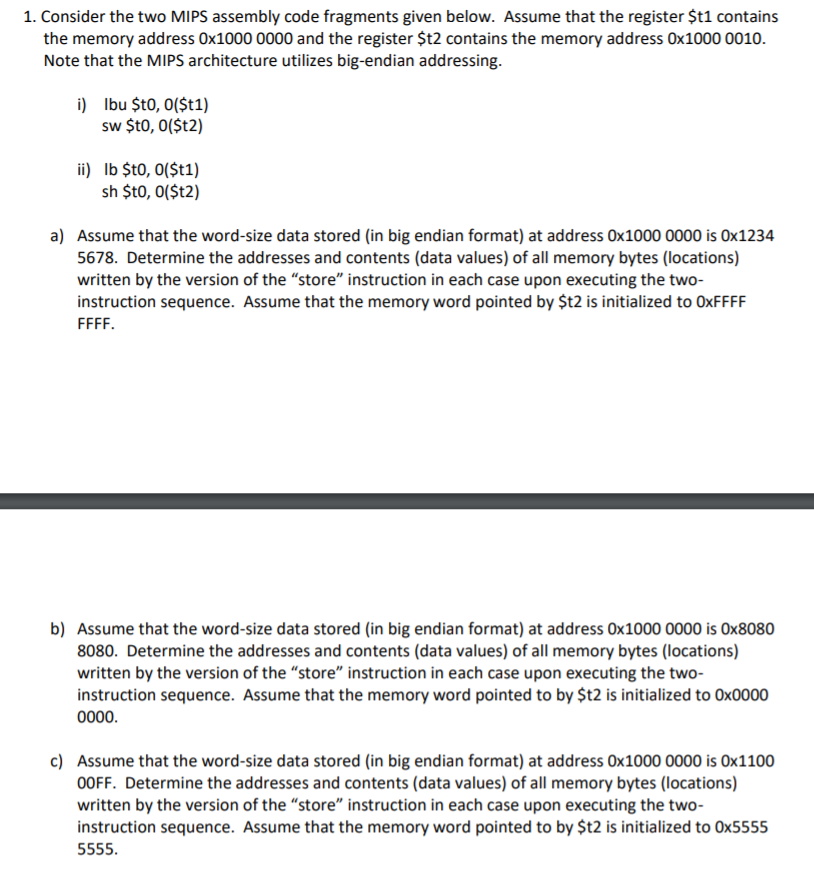 1. Consider the two MIPS assembly code fragments | Chegg.com