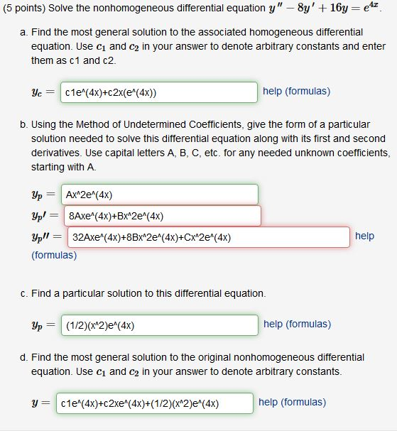 Solved Solve the nonhomogeneous differential equation y" - 8 | Chegg.com