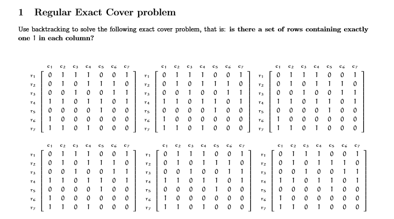 1 Regular Exact Cover problemm Use backtracking to | Chegg.com