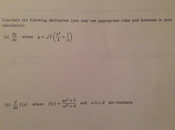 Solved Calculate the following derivatives (you may use | Chegg.com