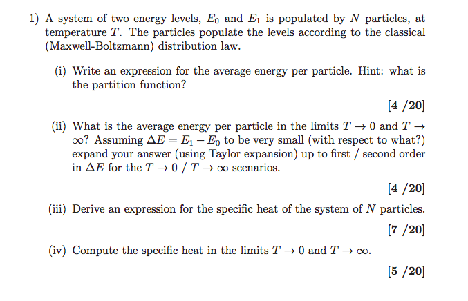 Solved 1) A system of two energy levels, o and E is | Chegg.com